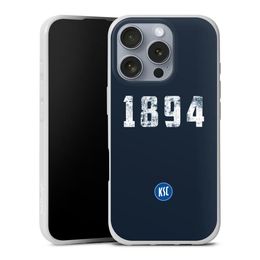 DeinDesign iPhone 16 Pro Handy Silikon H&uuml;lle Case wei&szlig; Handyh&uuml;lle Karlsruher Sc Ksc Bundesliga Silikon Case