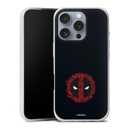 DeinDesign iPhone 16 Pro Handy Silikon H&uuml;lle Case wei&szlig; Handyh&uuml;lle Logo Marvel Deadpool Silikon Case