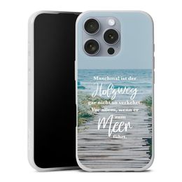 DeinDesign iPhone 16 Pro Handy Silikon H&uuml;lle Case wei&szlig; Handyh&uuml;lle Statement Beach Spruch Silikon Case