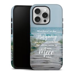DeinDesign iPhone 16 Pro Handy Panzer Handyh&uuml;lle robuste Outdoor H&uuml;lle Schutzh&uuml;lle gl&auml;nzend Statement Beach Spruch Tough Case
