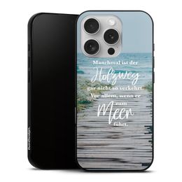 DeinDesign iPhone 16 Pro Handy Slim Case extra d&uuml;nn Silikon Handyh&uuml;lle schwarz H&uuml;lle Statement Beach Spruch Silikon Slim Case