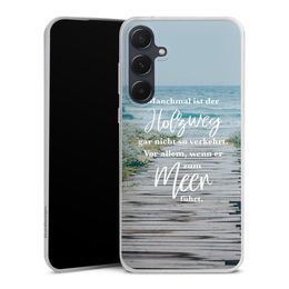 DeinDesign Galaxy A55 5G Handy Slim Case Silikon Handyh&uuml;lle transparent H&uuml;lle extra d&uuml;nn Statement Beach Spruch Silikon Slim Case
