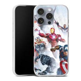 DeinDesign iPhone 16 Pro Handy Silikon H&uuml;lle Case wei&szlig; Handyh&uuml;lle Marvel Avengers Official Licensed Product Silikon Case