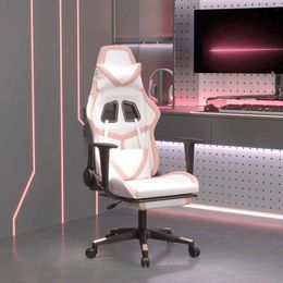 vidaXL Gaming-Stuhl mit Massage & Fußstütze Weiß & Rosa Kunstleder