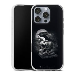DeinDesign iPhone 16 Pro Handy Silikon H&uuml;lle Case wei&szlig; Handyh&uuml;lle Raven Skulls Skull Silikon Case