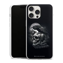 DeinDesign iPhone 15 Pro Max Handy Silikon H&uuml;lle Case wei&szlig; Handyh&uuml;lle Raven Skulls Skull Silikon Case