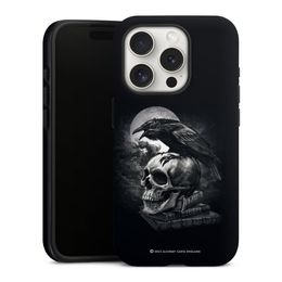 DeinDesign iPhone 15 Pro Handy Panzer Handyh&uuml;lle robuste Outdoor H&uuml;lle Schutzh&uuml;lle matt Raven Skulls Skull Tough Case