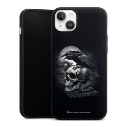 DeinDesign iPhone 14 Handy Premium Silikon H&uuml;lle Handyh&uuml;lle schwarz Case Raven Skulls Skull Silikon Premium Case