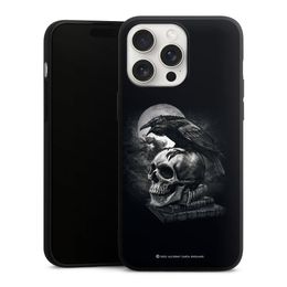 DeinDesign iPhone 15 Pro Max Handy Premium Silikon H&uuml;lle Handyh&uuml;lle schwarz Case Raven Skulls Skull Silikon Premium Case