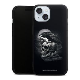 DeinDesign iPhone 15 Handy Premium Silikon H&uuml;lle Handyh&uuml;lle schwarz Case Raven Skulls Skull Silikon Premium Case