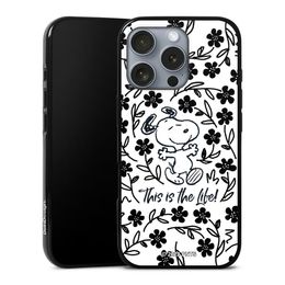 DeinDesign iPhone 16 Pro Handy Silikon H&uuml;lle Case schwarz Handyh&uuml;lle Peanuts Flowers Snoopy