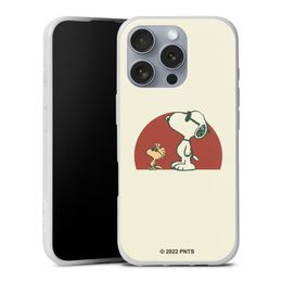 DeinDesign iPhone 16 Pro Handy Silikon H&uuml;lle Case wei&szlig; Handyh&uuml;lle Snoopy Official Licensed Product Kindheit Silikon Case