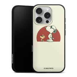 DeinDesign iPhone 16 Pro Handy Premium Silikon H&uuml;lle Handyh&uuml;lle schwarz Case Snoopy Official Licensed Product Kindheit Silikon Premium Case