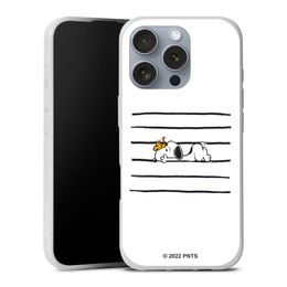 DeinDesign iPhone 16 Pro Handy Silikon H&uuml;lle Case wei&szlig; Handyh&uuml;lle Snoopy Dog Peanuts Silikon Case
