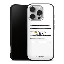DeinDesign iPhone 16 Pro Handy Premium Silikon H&uuml;lle Handyh&uuml;lle schwarz Case Snoopy Dog Peanuts Silikon Premium Case