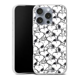 DeinDesign iPhone 16 Pro Handy Silikon H&uuml;lle Case wei&szlig; Handyh&uuml;lle Peanuts Snoopy Muster Silikon Case