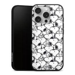 DeinDesign iPhone 16 Pro Handy Premium Silikon H&uuml;lle Handyh&uuml;lle schwarz Case Peanuts Snoopy Muster Silikon Premium Case