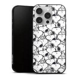 DeinDesign iPhone 16 Pro Handy Slim Case extra d&uuml;nn Silikon Handyh&uuml;lle schwarz H&uuml;lle Peanuts Snoopy Muster Silikon Slim Case
