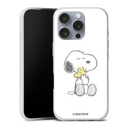 DeinDesign iPhone 16 Pro Handy Silikon H&uuml;lle Case wei&szlig; Handyh&uuml;lle Snoopy Love Peanuts Silikon Case