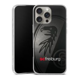 DeinDesign iPhone 16 Pro Max Handy Silikon H&uuml;lle Case transparent Handyh&uuml;lle Official Licensed Product Sc Freiburg Metallic Look Silikon Case