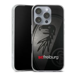 DeinDesign iPhone 16 Pro Handy Silikon H&uuml;lle Case transparent Handyh&uuml;lle Official Licensed Product Sc Freiburg Metallic Look Silikon Case