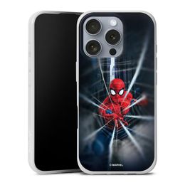 DeinDesign iPhone 16 Pro Handy Silikon H&uuml;lle Case wei&szlig; Handyh&uuml;lle Kinofilm Marvel Spiderman Silikon Case