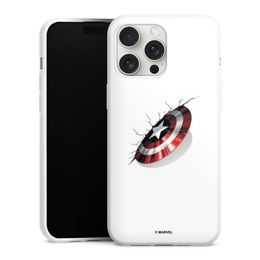 DeinDesign iPhone 15 Pro Max Handy Silikon H&uuml;lle Case wei&szlig; Handyh&uuml;lle Captain America Official Licensed Product Marvel Silikon Case