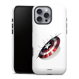 DeinDesign iPhone 16 Pro Max Handy Panzer Handyh&uuml;lle robuste Outdoor H&uuml;lle Schutzh&uuml;lle gl&auml;nzend Captain America Official Licensed Product Marvel Tough Case