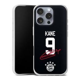 DeinDesign iPhone 16 Pro Handy Silikon H&uuml;lle Case wei&szlig; Handyh&uuml;lle Fc Bayern M&uuml;nchen Harry Kane Jersey Silikon Case