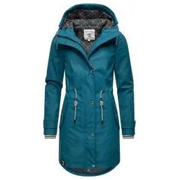 Regenjacke PEAK TIME "L60042" Gr. XXL (44), blau (petrol) Damen Jacken stylisch taillierter Regenmantel für Bestseller