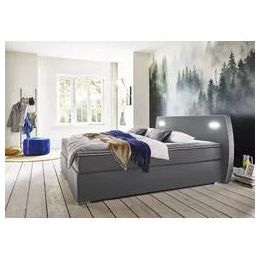 Boxspringbett ATLANTIC HOME COLLECTION "REX LED" Komplettbetten Gr. Strukturstoff LED-Beleuchtung, Liegefläche B/L: 140 cm x 200 cm, Gewicht bis: 80 kg H2, Bonnell-Federkernmatratze, grau (dunkelgrau) Boxspringbett inklusive LED-Beleuchtung und Topper