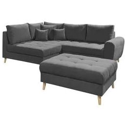 Ecksofa ED EXCITING DESIGN "Alice L-Form" Sofas Gr. B/H/T: 249cm x 94cm x 175cm, Microvelours, Recamiere links, grau (anthrazit) mit Hocker, Rückenkissen, Zierkissen, frei im Raum stellbar