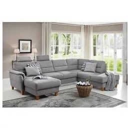 Wohnlandschaft Home Affaire "Palmera U-Form" Sofas Gr. B/H/T: 308 cm x 89 cm x 212 cm, Struktur, Ottomane rechts, mit Bettfunktion-ohne Bettkasten, silberfarben (silber) Federkern, wahlweise mit Bettfunktion und mitohne Stauraum