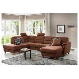 Wohnlandschaft Home Affaire "Palmera U-Form" Sofas Gr. B/H/T: 308 cm x 89 cm x 212 cm, Luxus-Microfaser ALTARA NUBUCK, Ottomane links, ohne Bettfunktion-ohne Bettkasten, braun Federkern, wahlweise mit Bettfunktion und mitohne Stauraum