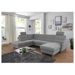 Wohnlandschaft Home Affaire "Palmera U-Form" Sofas Gr. B/H/T: 308 cm x 89 cm x 212 cm, Struktur weich, Ottomane links, ohne Bettfunktion-ohne Bettkasten, silberfarben (silber) Federkern, wahlweise mit Bettfunktion und mitohne Stauraum