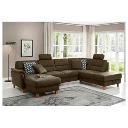 Wohnlandschaft Home Affaire "Palmera U-Form", grün (oliv), B:308cm H:89cm T:212cm, 100% Polyester, Struktur (100% Polyester), Luxus-Microfaser in Lederoptik (100% Polyester), Sofas, Federkern, wahlweise mit Bettfunktion und mit/ohne Stauraum, Topseller