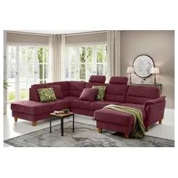 Wohnlandschaft Home Affaire "Palmera U-Form" Sofas Gr. B/H/T: 308 cm x 89 cm x 212 cm, Luxus-Microfaser, Ottomane links, ohne Bettfunktion-ohne Bettkasten, rot (bordeaux) Federkern, wahlweise mit Bettfunktion und mitohne Stauraum