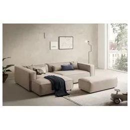 Polsterecke LeGer Home by Lena Gercke "PIARA XXL, L-Form mit Schlaffunktion, Big-Sofa in Cord o. Leinenoptik" Sofas Gr. B/T: 288cm x 198cm, Flachgewebe, Ottomane links, beige (hellbeige) Hocker stellbar zum Schlafsofa (Krokodilverbinder), tiefe Sitzfläche Bestseller