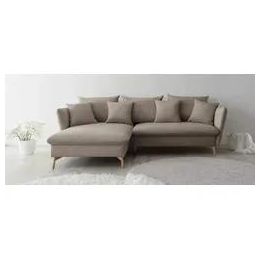 Ecksofa Andas "MERLE, 258 cm, L-Form, traumhafter Cord" Sofas Gr. B/H: 258cm x 91cm, Cord, Recamiere links, braun (hellbraun) mit Bettfunktion und Bettkasten, Liegefläche 224 x 139