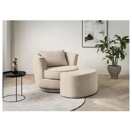 Drehsessel LEONIQUE "MAISIE, Love Seat,Lese-Sessel,Sessel-Set, mit Hocker" Sessel Gr. Webvelours, B/H/T: 95cm x 77cm x 133cm, braun in MEGA CORD und Web-Velours, drehbar 360 Grad mit Hocker