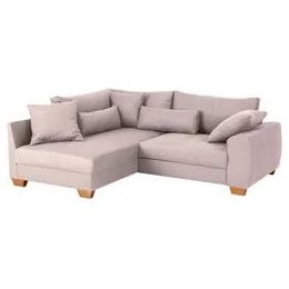 Ecksofa Home Affaire "Helena II DuraSpring" Sofas Gr. B/H/T: 227 cm x 88 cm x 190 cm, Luxus-Microfaser in Lederoptik, Ottomane links, ohne Bettfunktion, grau (taupe) mit Taschenfederkern, bis 140 kg belastbar, wahlweise Bett