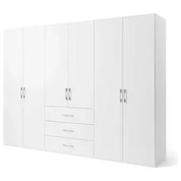 Drehtürenschrank "Henderson", weiß (alpinweiß), B:301cm H:223cm T:60cm, Holzwerkstoff, SET ONE BY Musterring, Schränke, mit 3 Schubladen, inkl. Fachböden und Kleiderstangen