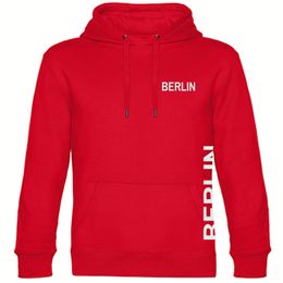 multifanshop Kapuzen Sweatshirt - Berlin rot - Brust & Seite - Druck wei&szlig; - Hoodie