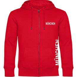 multifanshop Kapuzen Sweatshirt Jacke - M&uuml;nchen rot - Brust & Seite - Druck wei&szlig; - Sweat