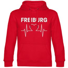 multifanshop Kapuzen Sweatshirt - Freiburg - Herzschlag - Druck wei&szlig; - Hoodie