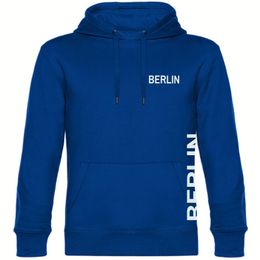 multifanshop Kapuzen Sweatshirt - Berlin blau - Brust & Seite - Druck wei&szlig; - Hoodie