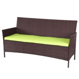 MCW 3-Sitzer Poly-Rattan Gartenbank Hamar, Sitzbank ~ braun-meliert, Kissen gr&uuml;n