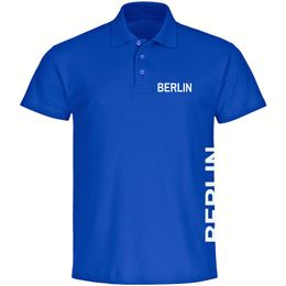 multifanshop® Poloshirt - Berlin blau - Brust & Seite - Druck weiß