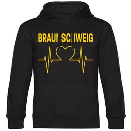 multifanshop Kapuzen Sweatshirt - Braunschweig - Herzschlag - Druck gelb - Hoodie