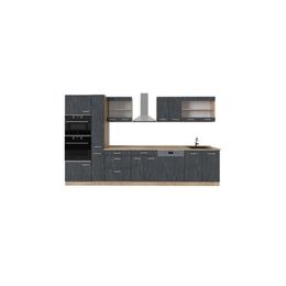 VICCO K&uuml;chenzeile R-Line 350 cm Schwarz Beton Eiche ohne Arbeitsplatte